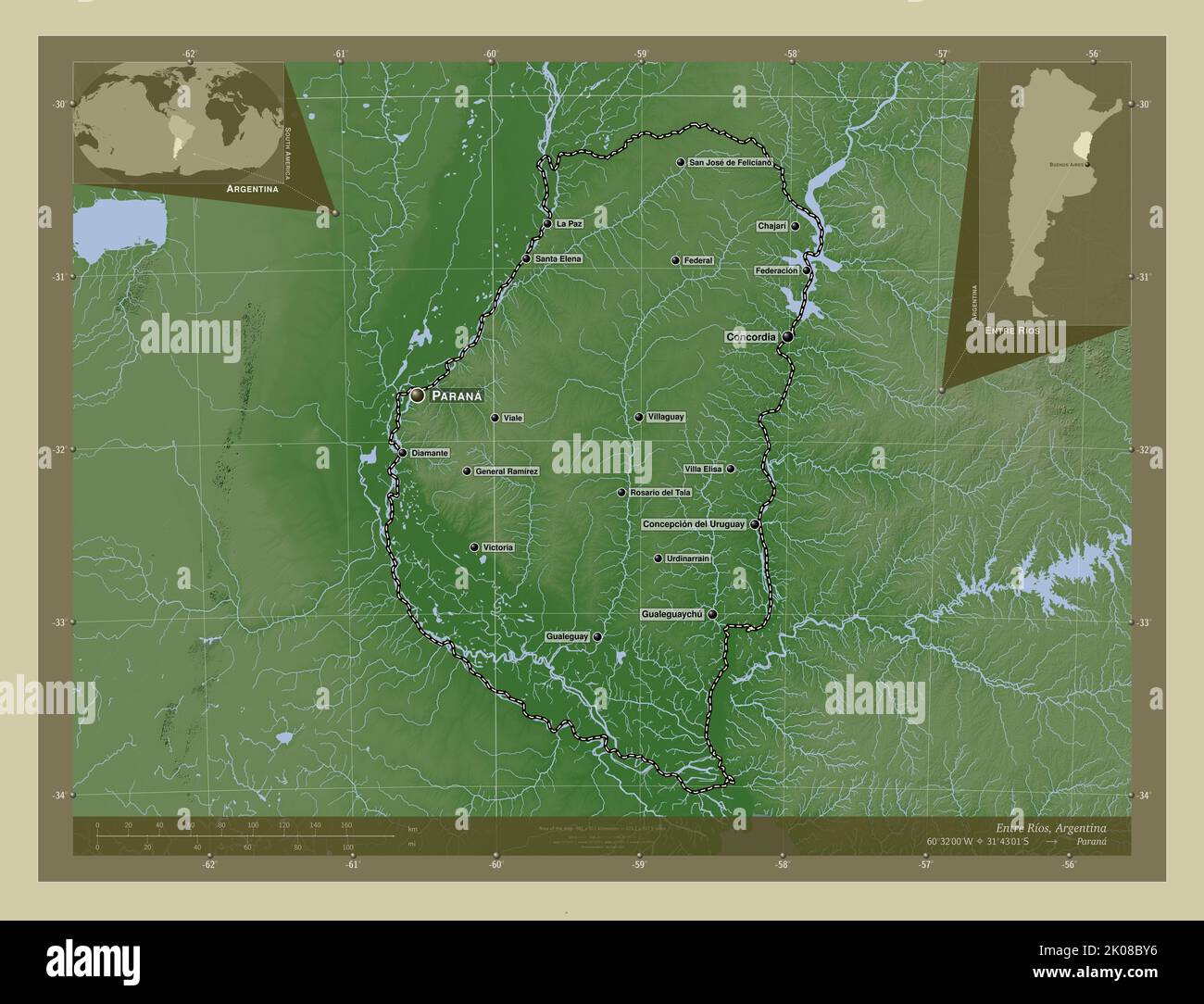 Entre Rios, province of Argentina. Elevation map colored in wiki style ...