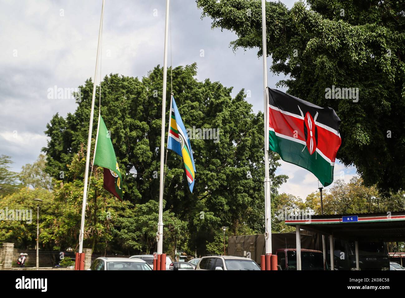 Nakuru, Kenya. 10th Sep, 2022. The flag of Kenya (R), East African ...