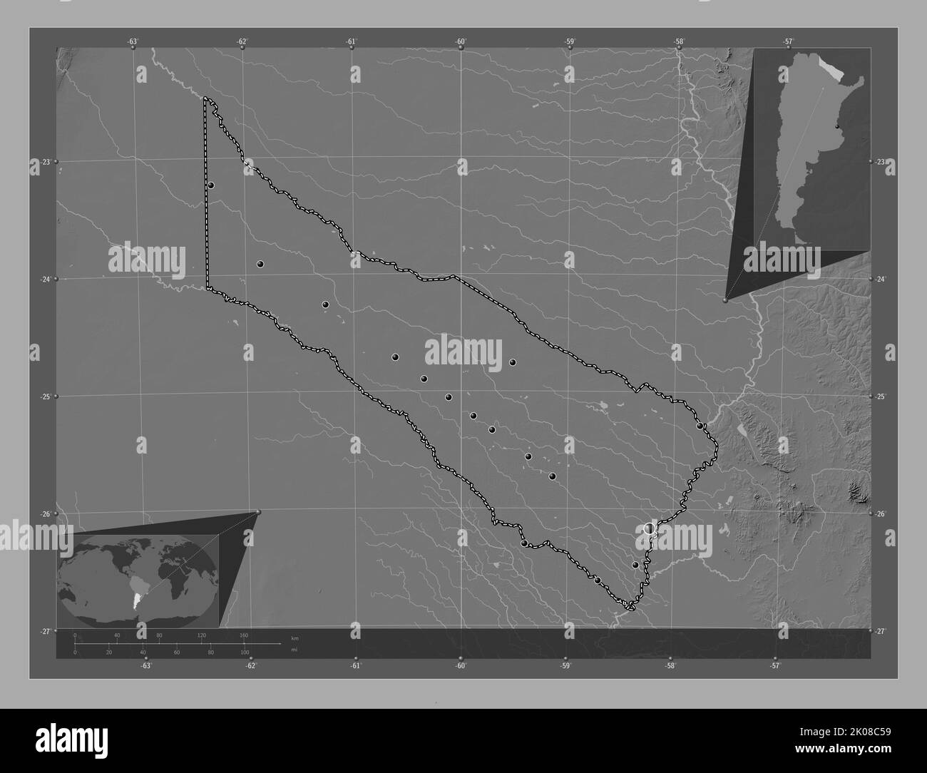 Formosa, province of Argentina. Bilevel elevation map with lakes and ...