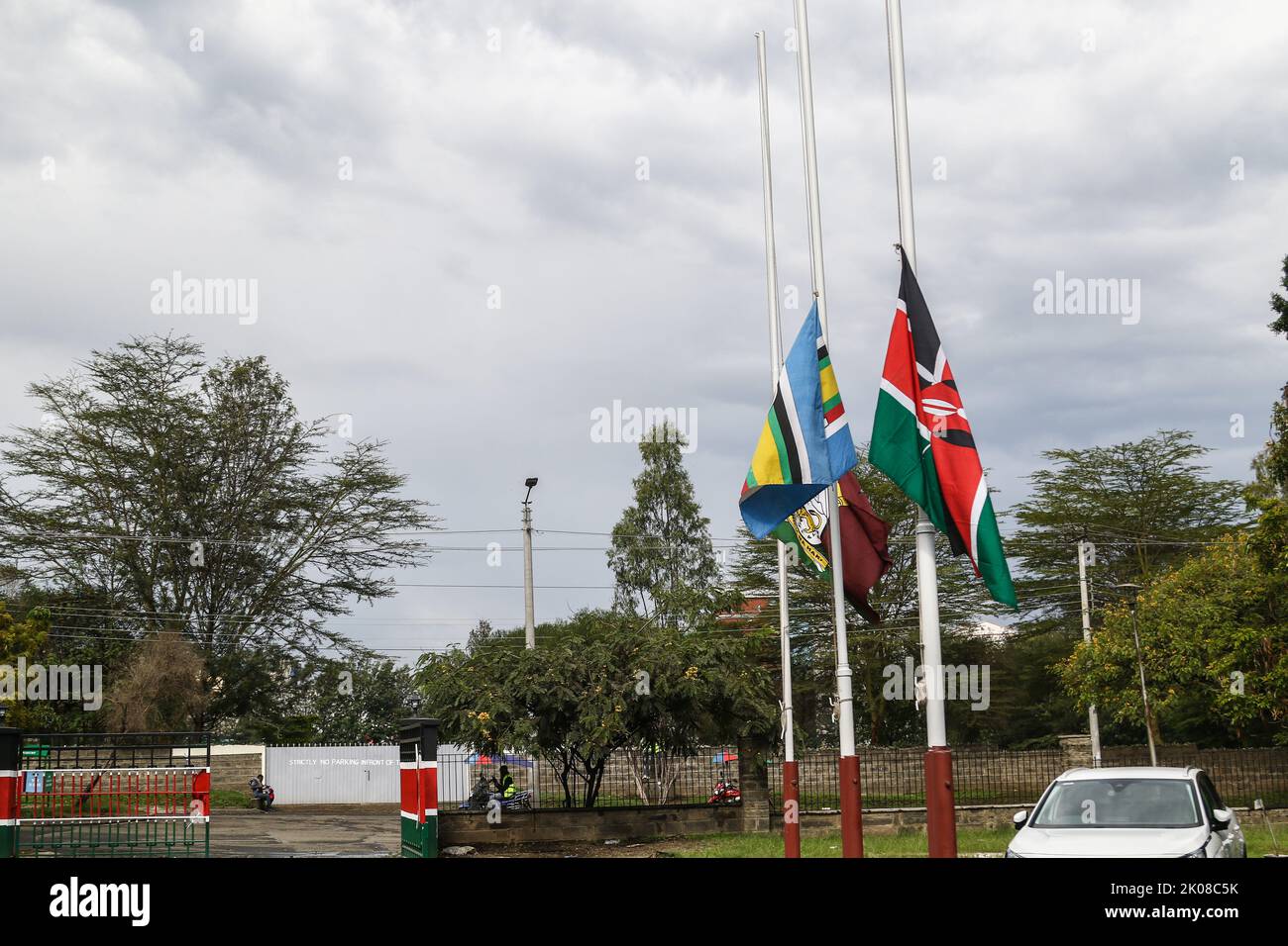 Nakuru, Kenya. 10th Sep, 2022. The flag of Kenya (R), East African ...