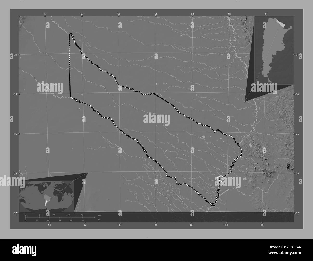 Formosa, province of Argentina. Bilevel elevation map with lakes and ...