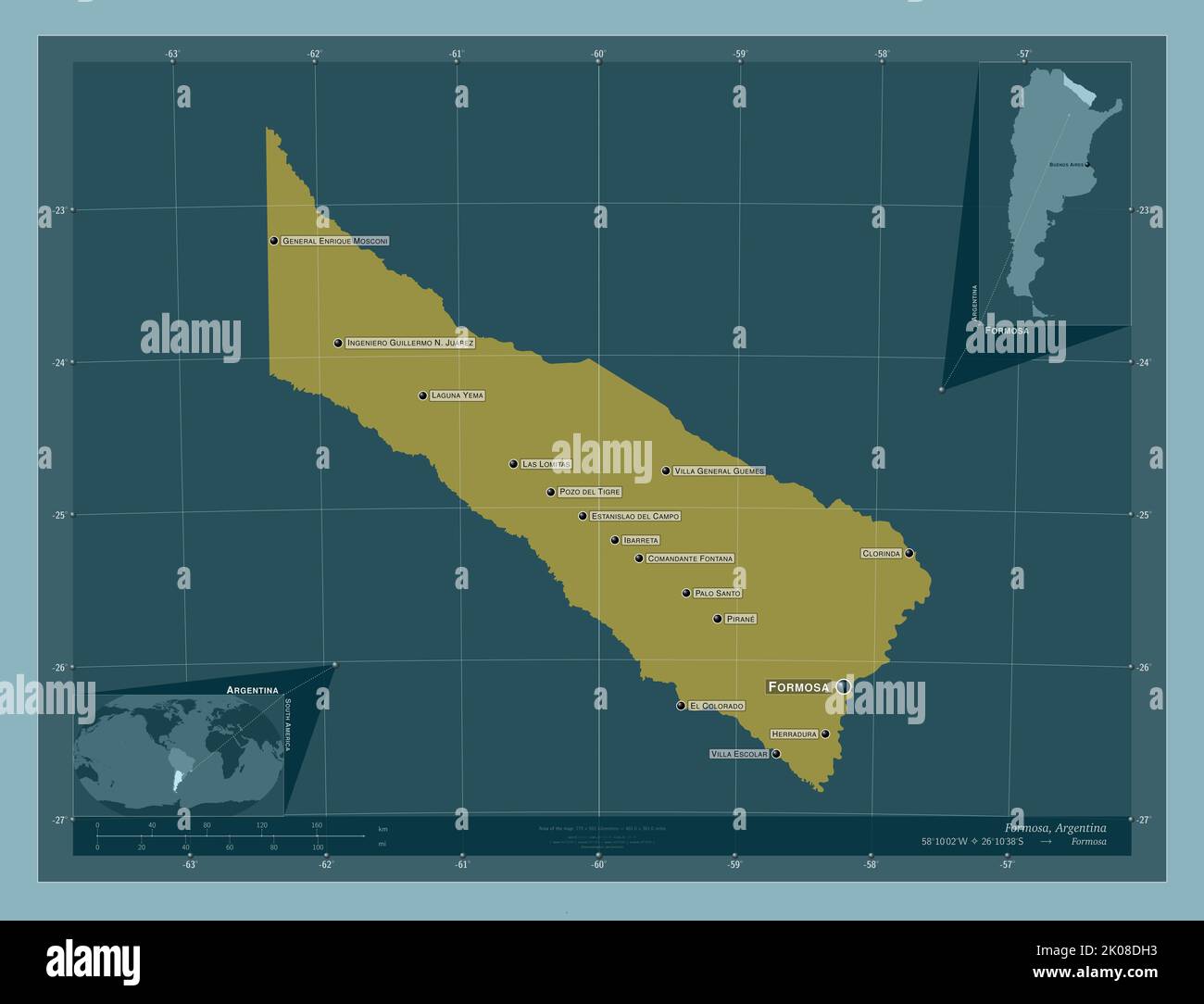 Formosa, province of Argentina. Solid color shape. Locations and names ...