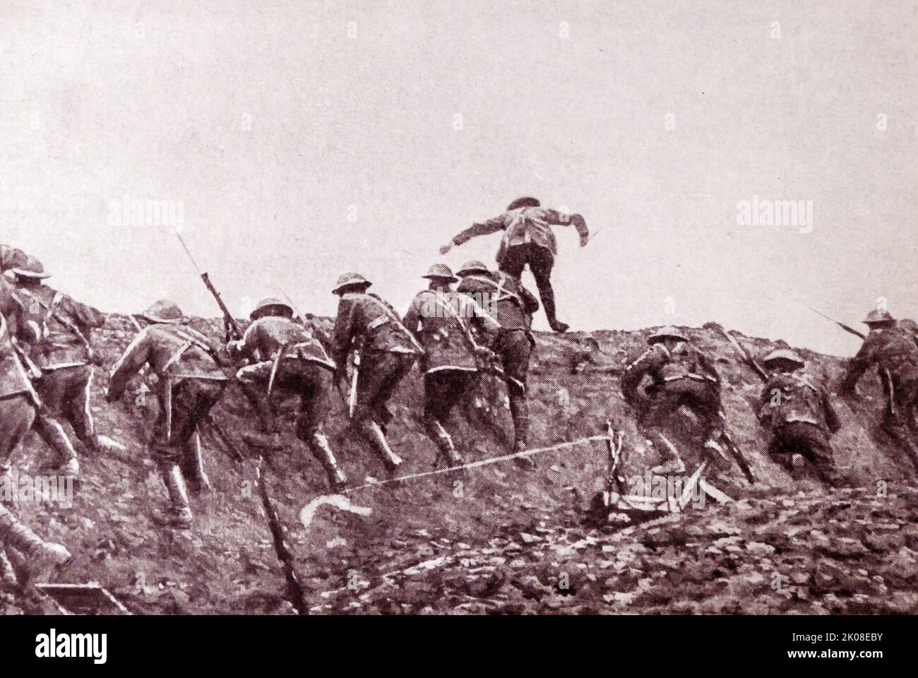 Zero hour on the Somme. British troops go over the top of the trenches ... Zero hour on the Somme. British troops go over the top of the trenches ...