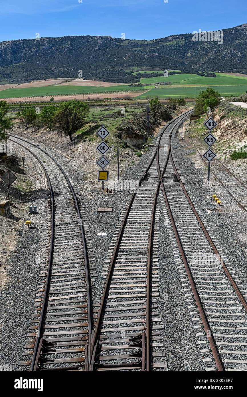 Railway infrastructure in the vicinity of a station Stock Photo - Alamy