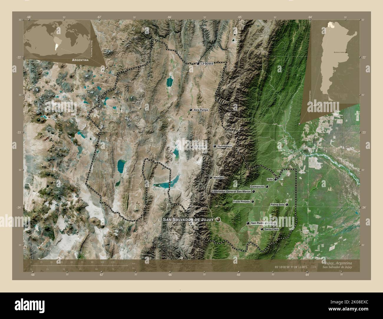 Jujuy, province of Argentina. High resolution satellite map. Locations ...
