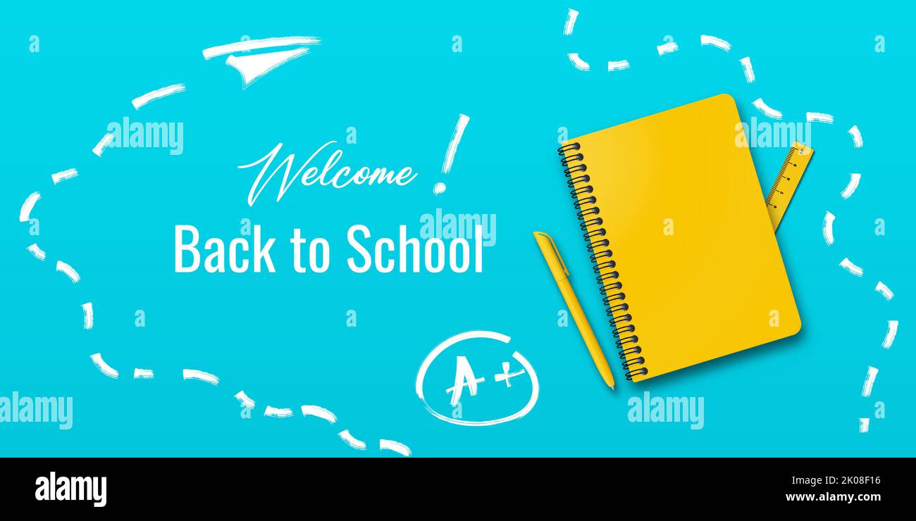 Back to school. Holiday for students. banner concept with notebook and ...