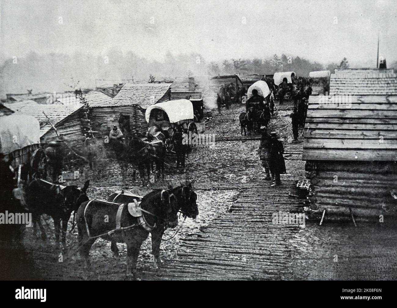 Winter quarters at Corduroy Road, a temporary road structure made of ...