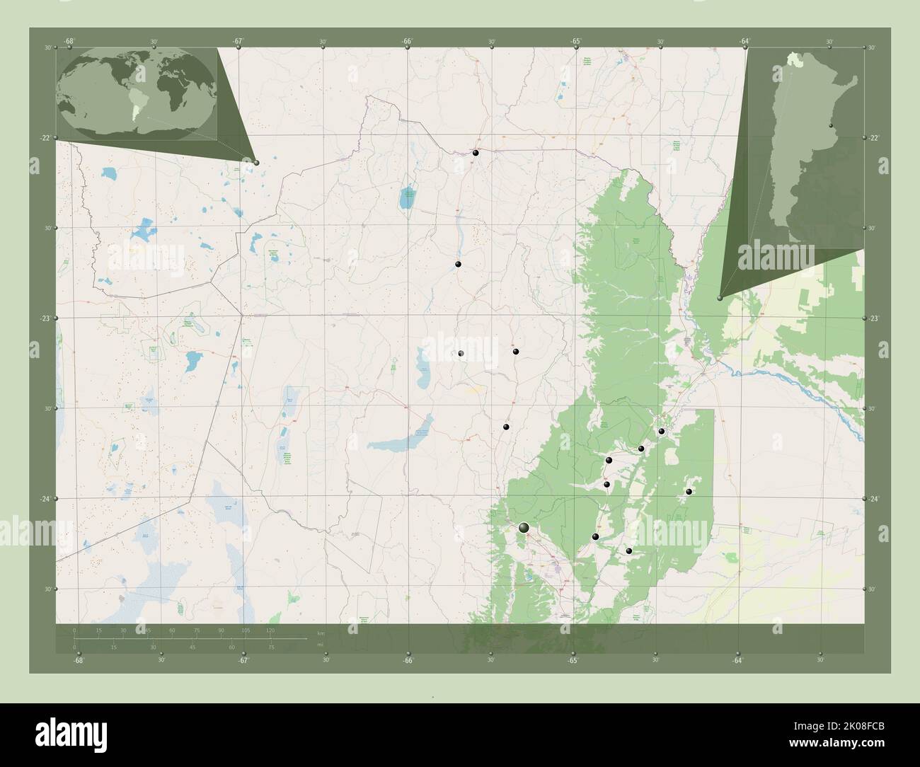 Jujuy, province of Argentina. Open Street Map. Locations of major ...