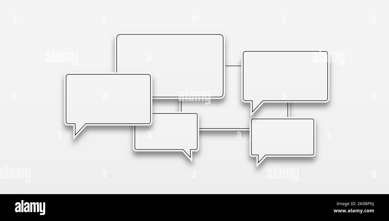 Set Of White Color Speech Bubble Text Chatting Box Message Box Outline Cartoon Icon Or Sign