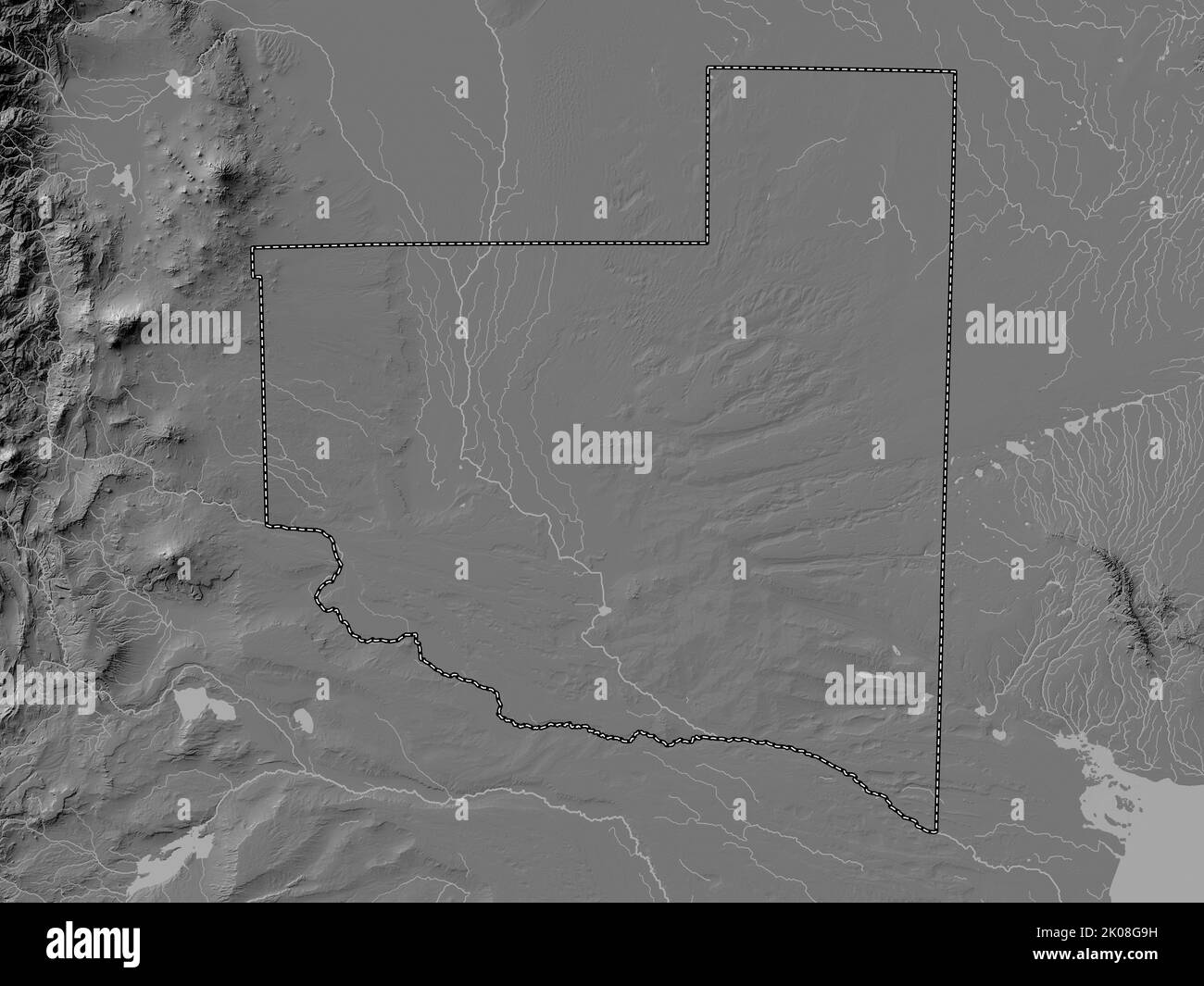 La Pampa, province of Argentina. Bilevel elevation map with lakes and ...