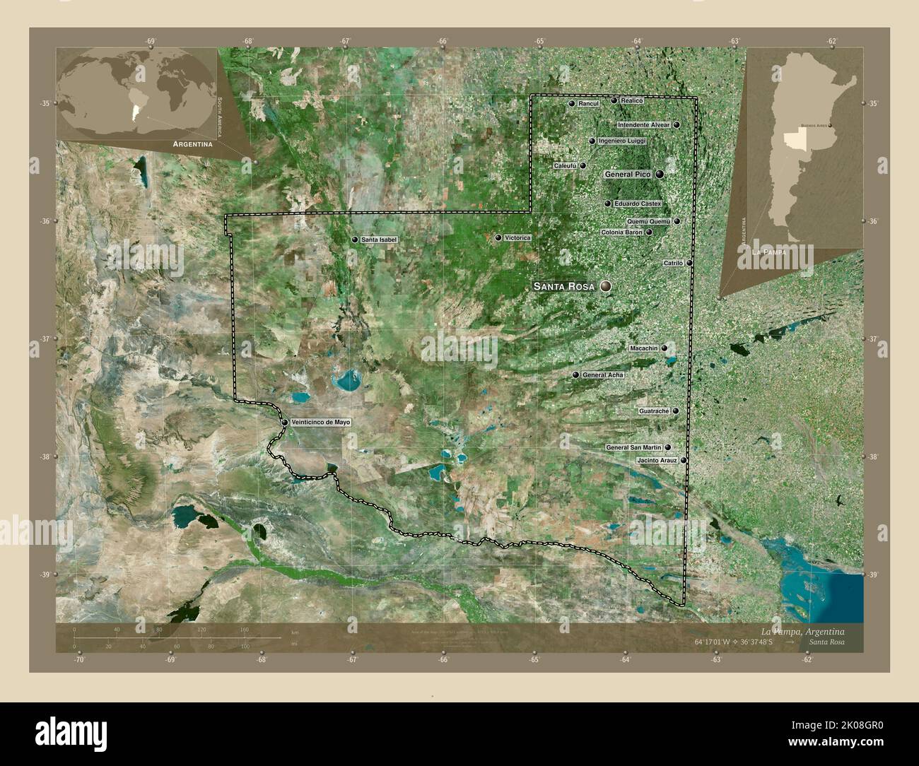 La Pampa, province of Argentina. High resolution satellite map ...