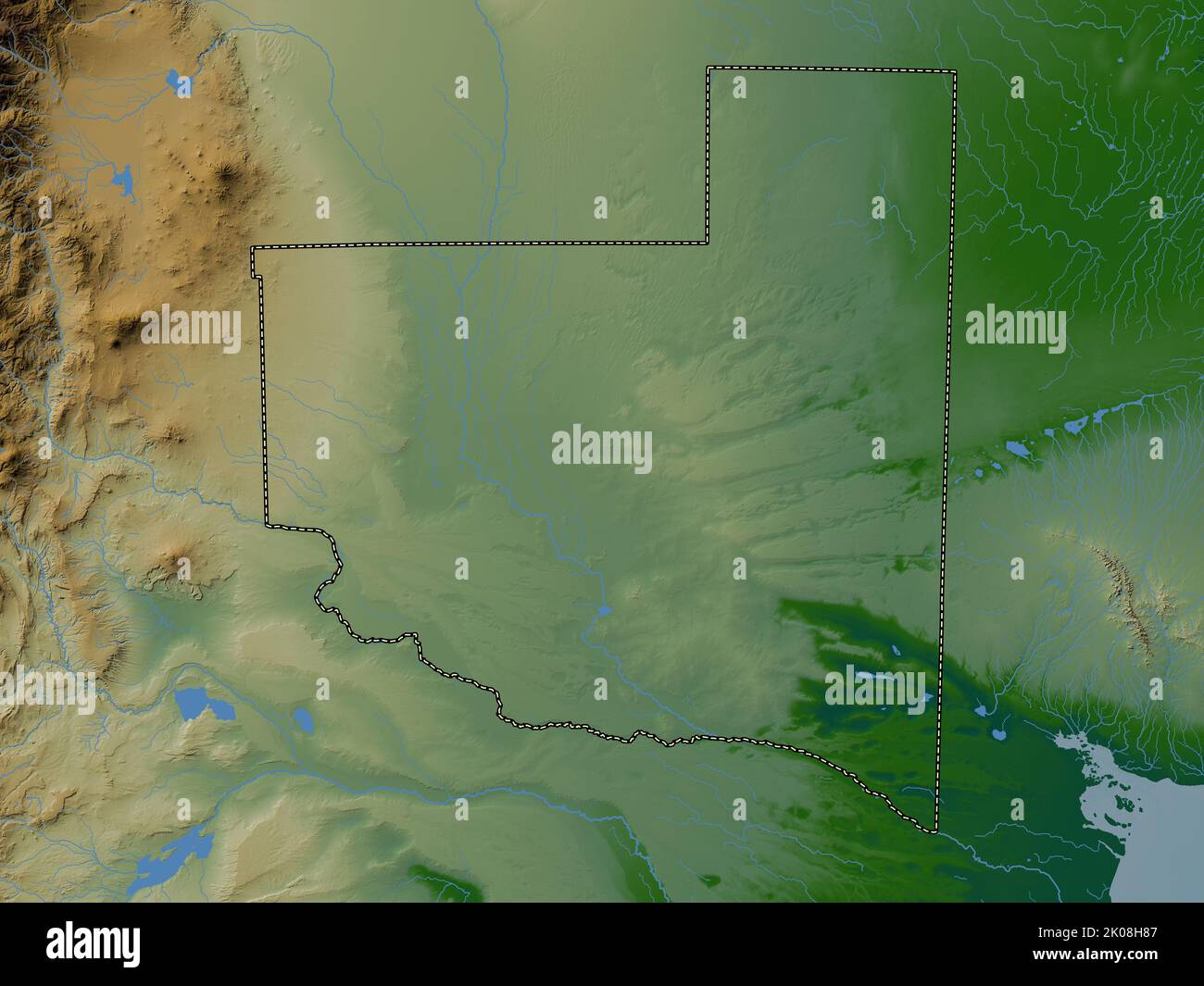 La Pampa, province of Argentina. Colored elevation map with lakes and ...
