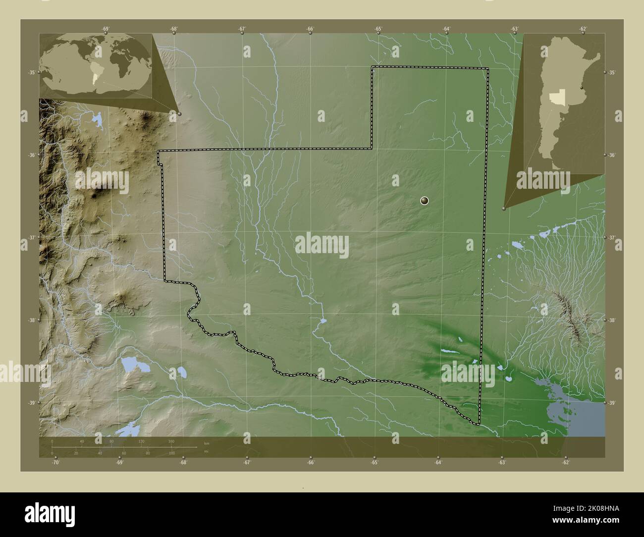 La Pampa, province of Argentina. Elevation map colored in wiki style ...