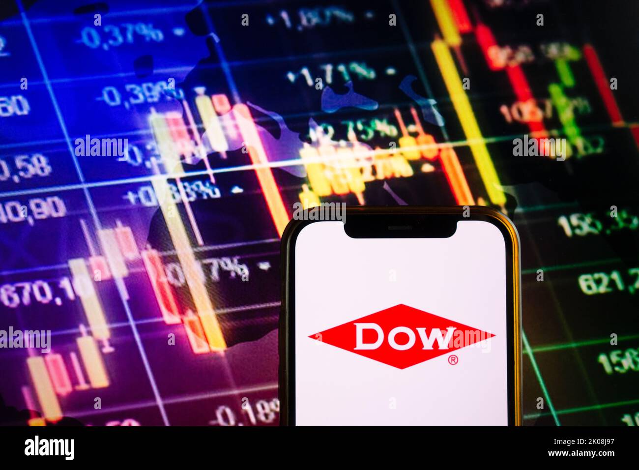 KONSKIE, POLAND - September 10, 2022: Smartphone displaying logo of Dow ...