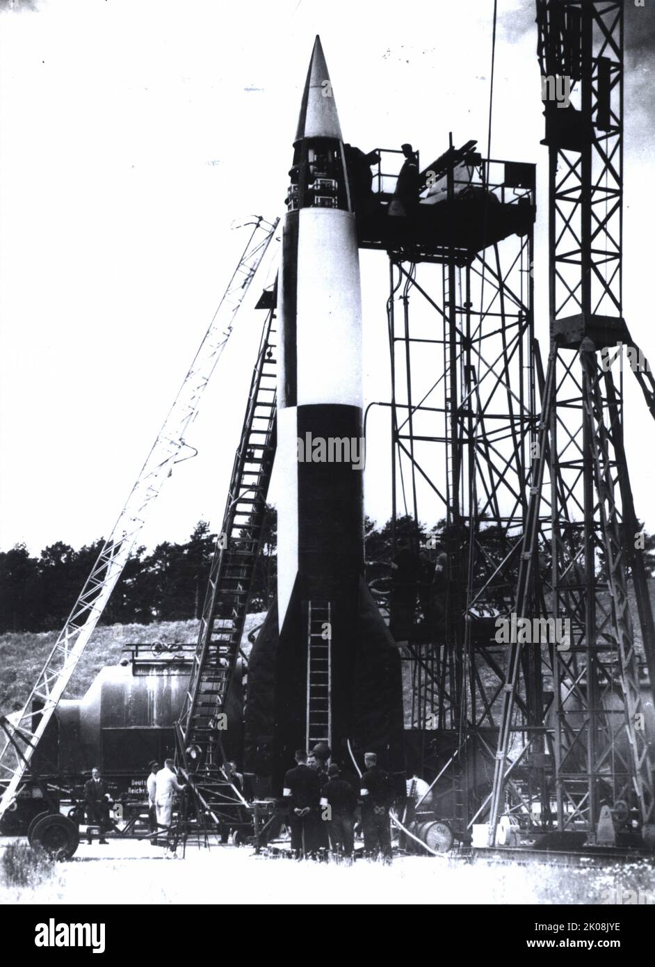 V-2 prepared for a test launch at the German Rocket Center at ...