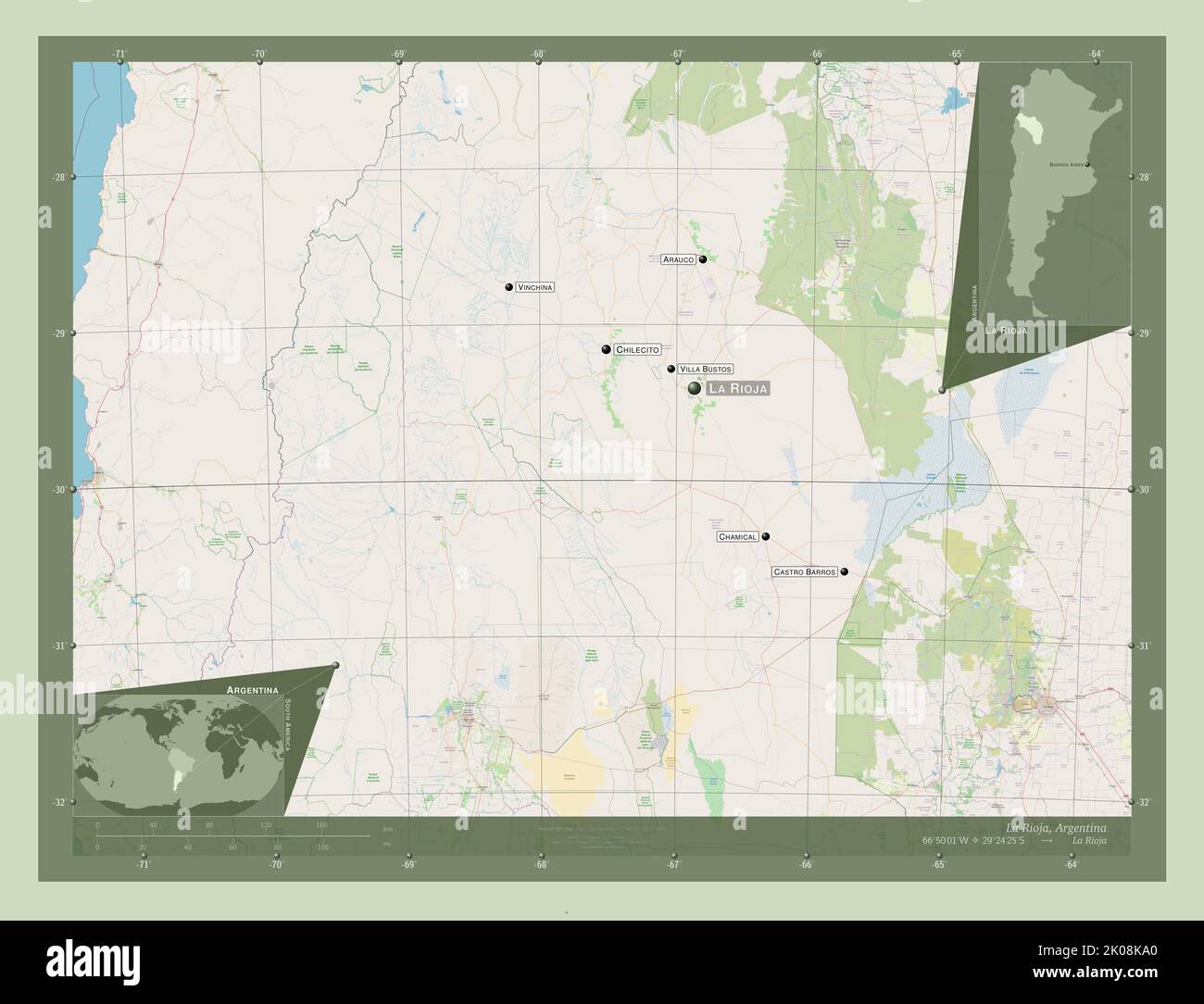 La Rioja, province of Argentina. Open Street Map. Locations and names ...