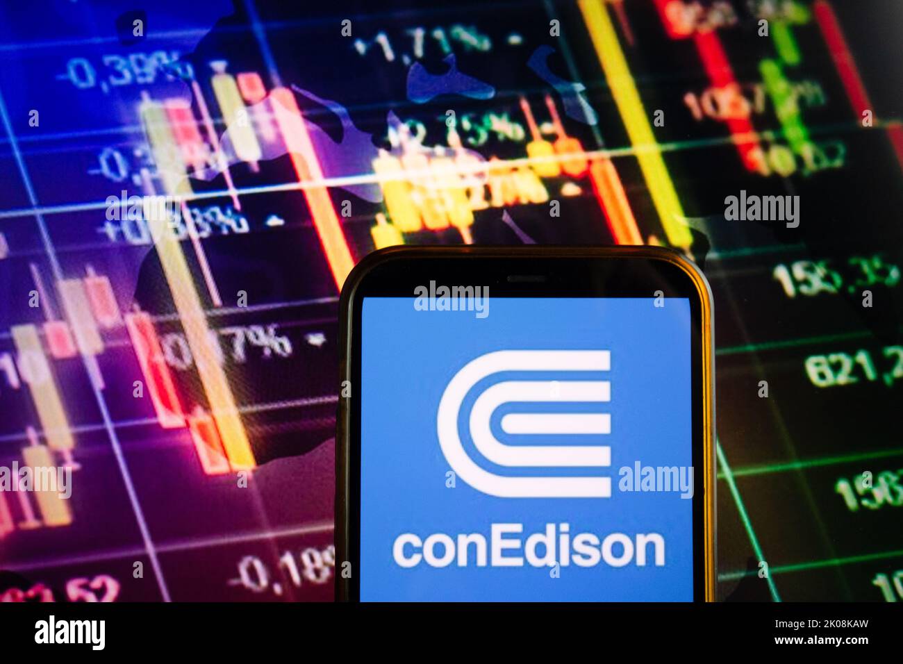 KONSKIE, POLAND - September 10, 2022: Smartphone displaying logo of Consolidated Edison company ...