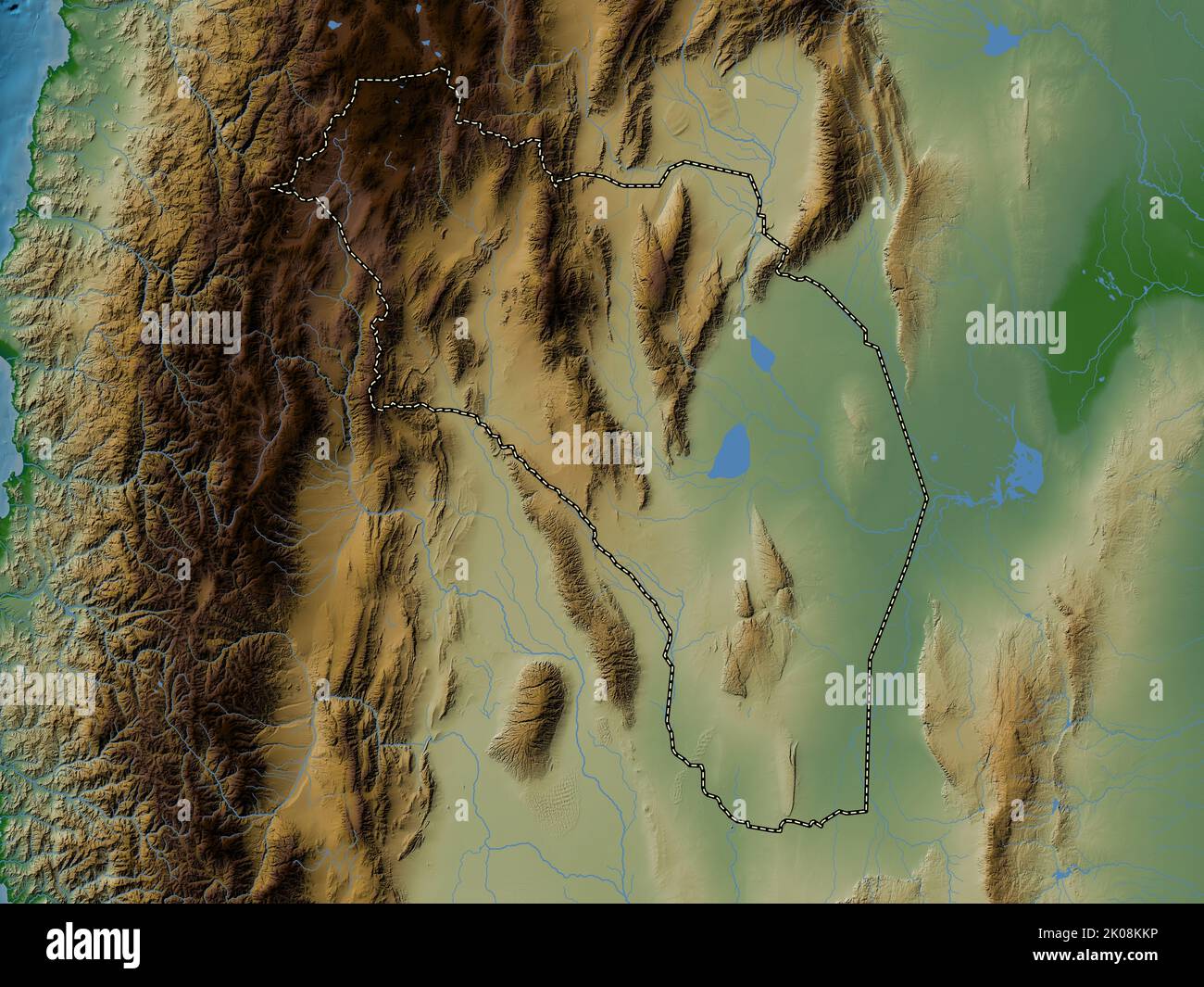 La Rioja, province of Argentina. Colored elevation map with lakes and ...