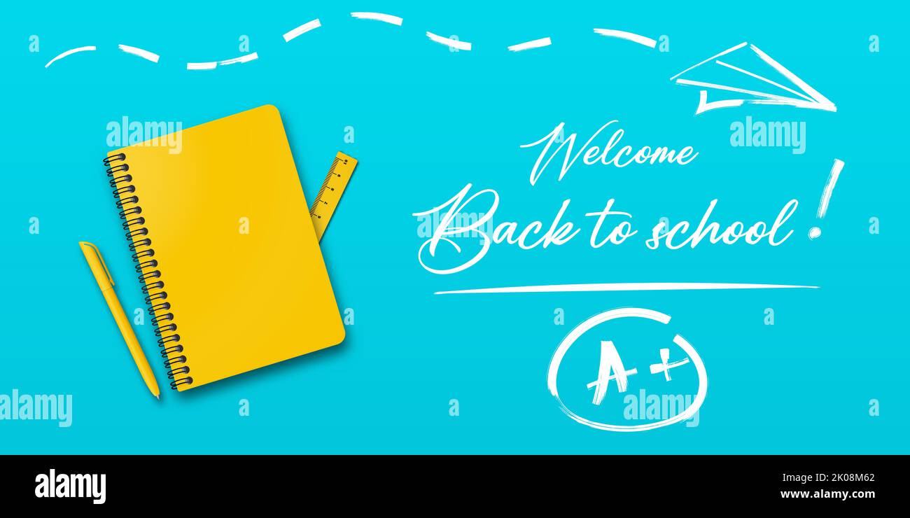 Back to school. Holiday for students. banner concept with notebook and ...