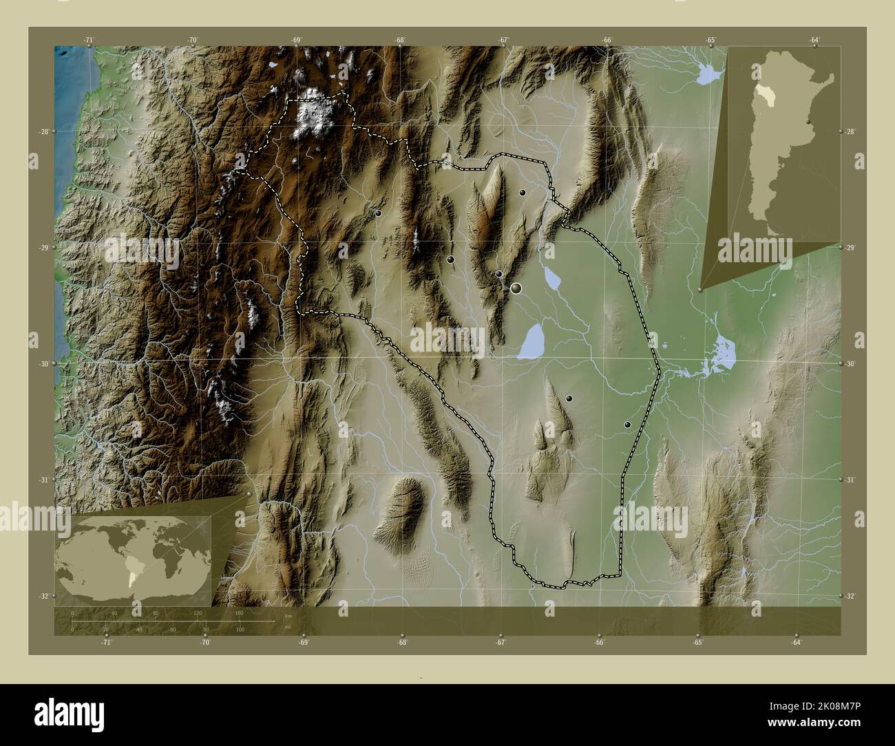 La Rioja, province of Argentina. Elevation map colored in wiki style ...