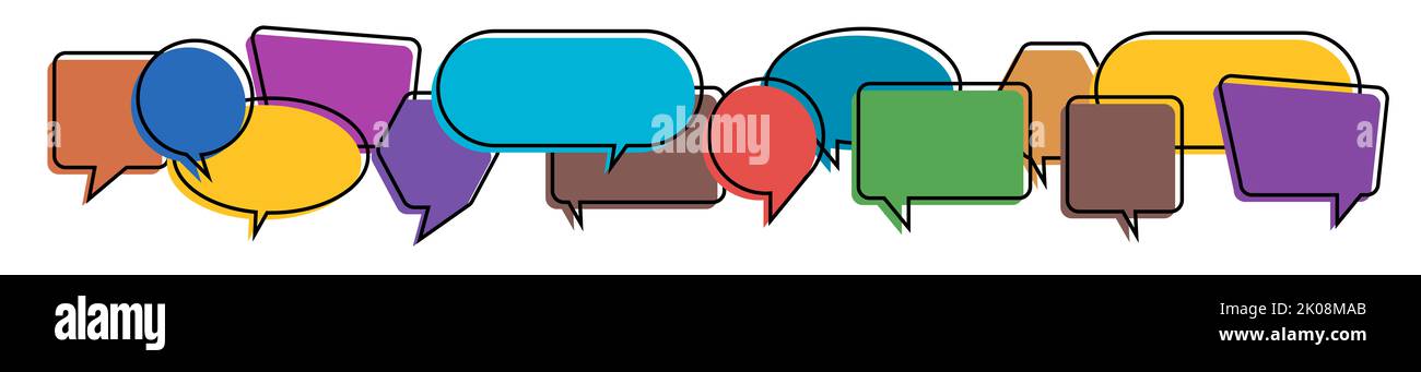 Colorful speech bubbles on white background. doodles illustration Stock ...
