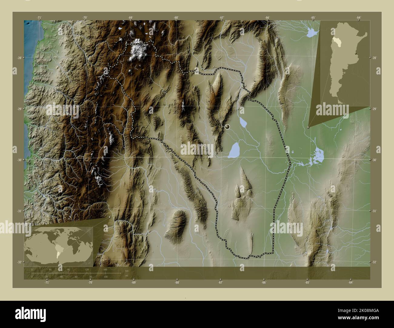 La Rioja, province of Argentina. Elevation map colored in wiki style ...
