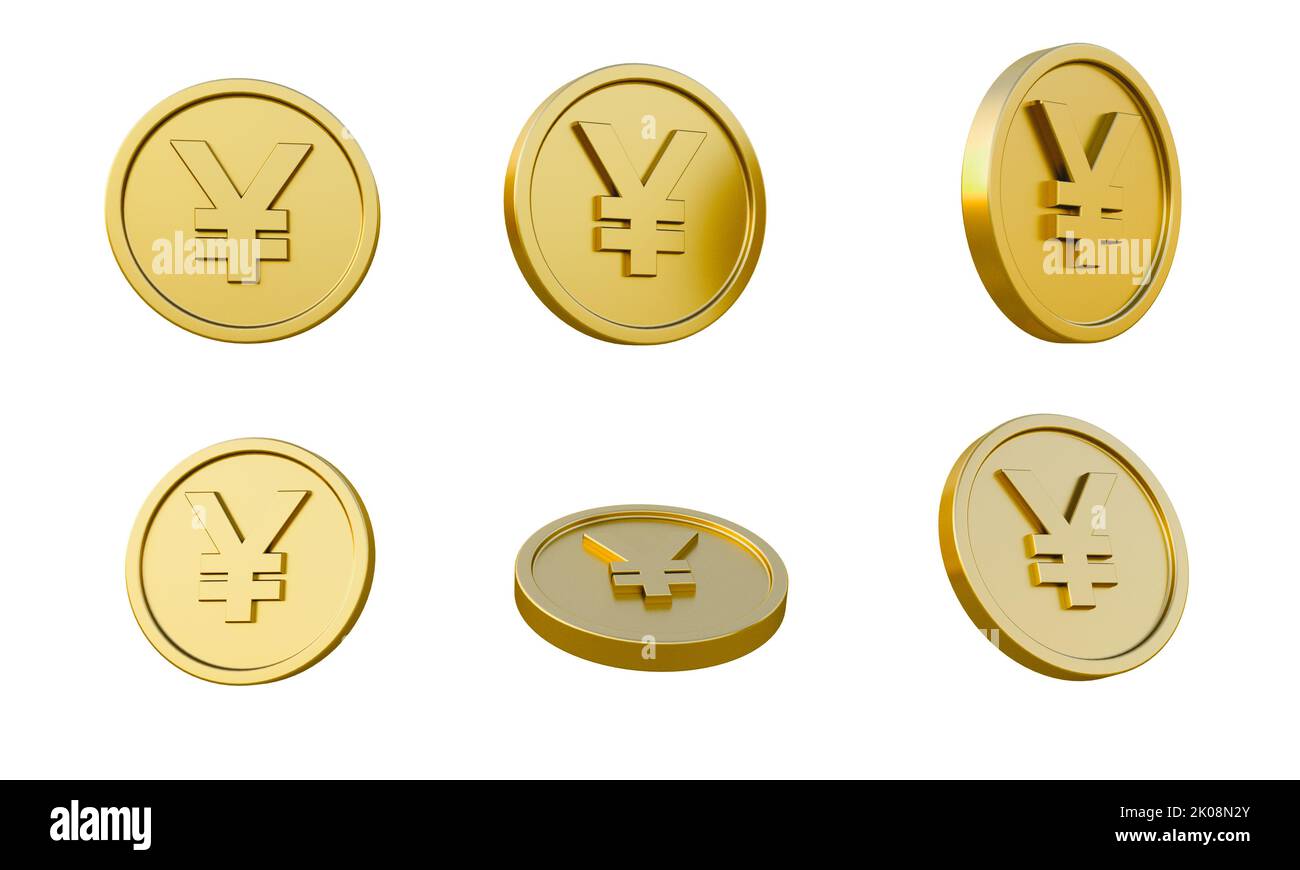 Golden coins with Chinese yuan or Japanese yen symbol 3d illustration ...
