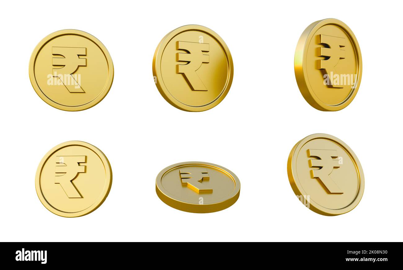 Set of gold coins with indian rupee sign 3d illustration, minimal 3d ...