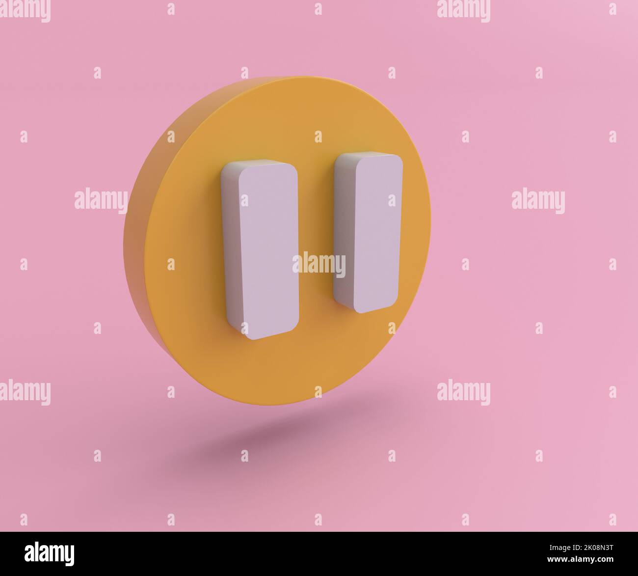 pause icon, minimal 3d render illustration on light pink background ...