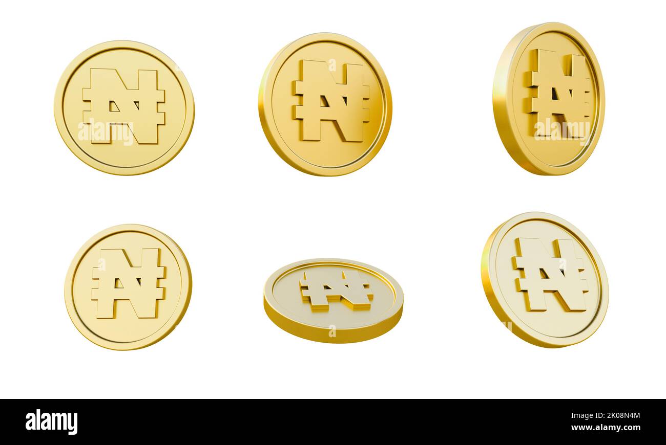Set of gold coins with Naira currency sign or symbol 3d illustration ...