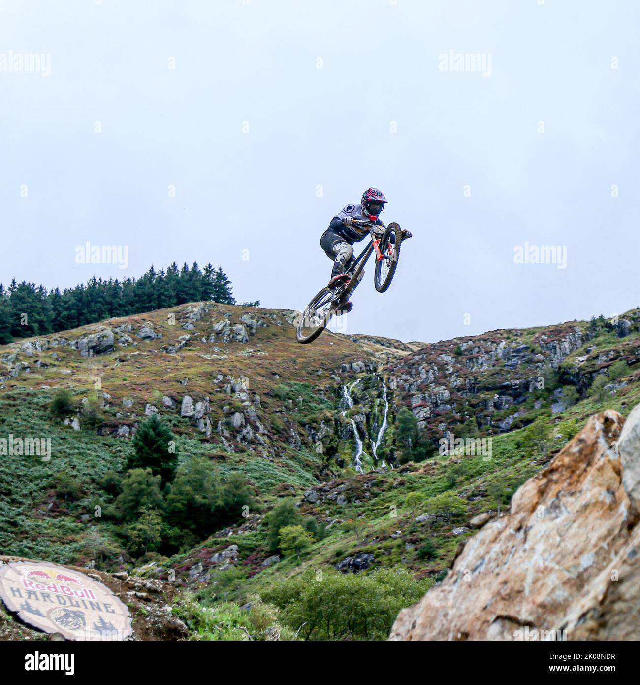 EDITORIAL USE ONLY Jim Monroe riding the Red Bull Hardline downhill ...