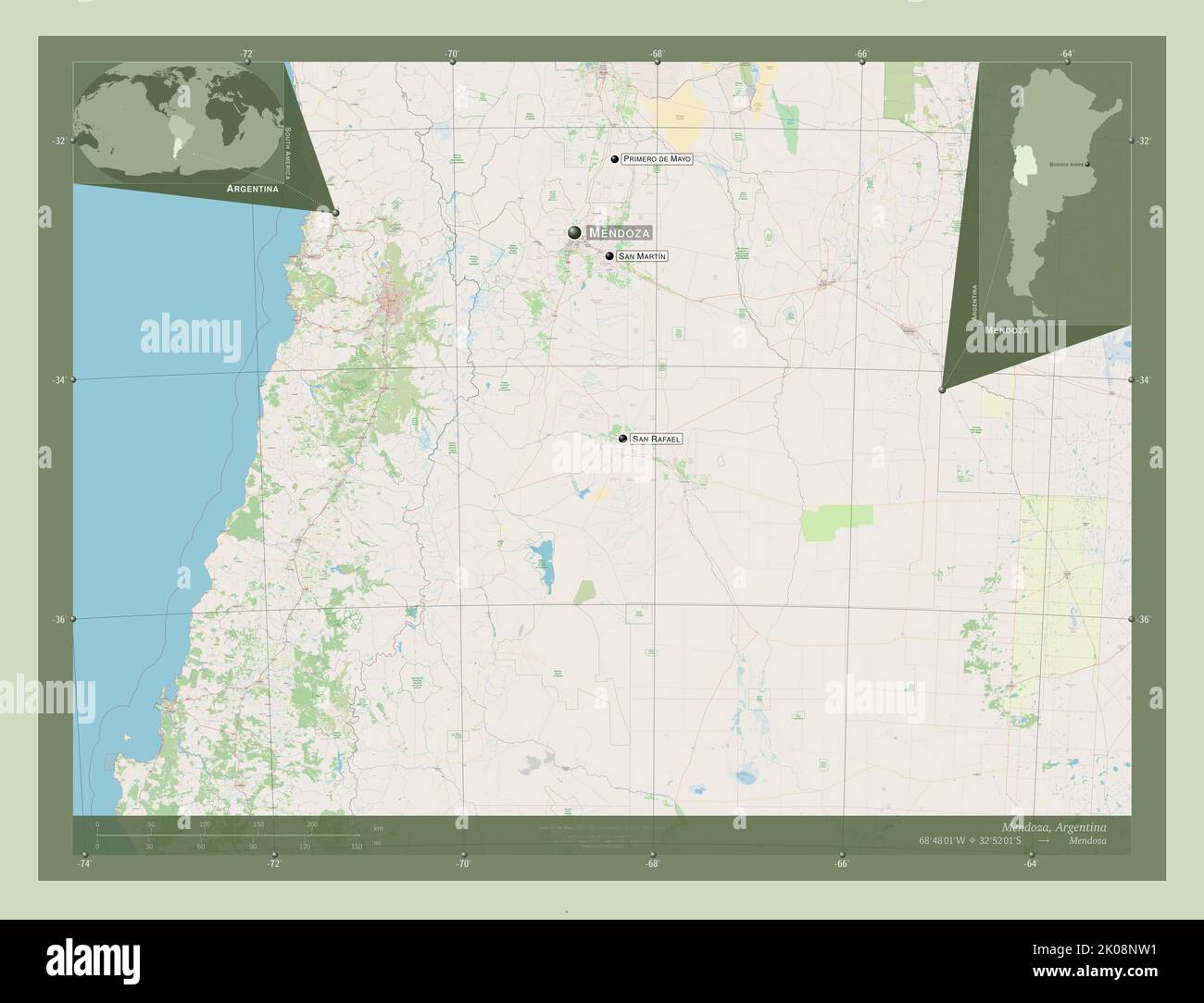 Mendoza, province of Argentina. Open Street Map. Locations and names of ...