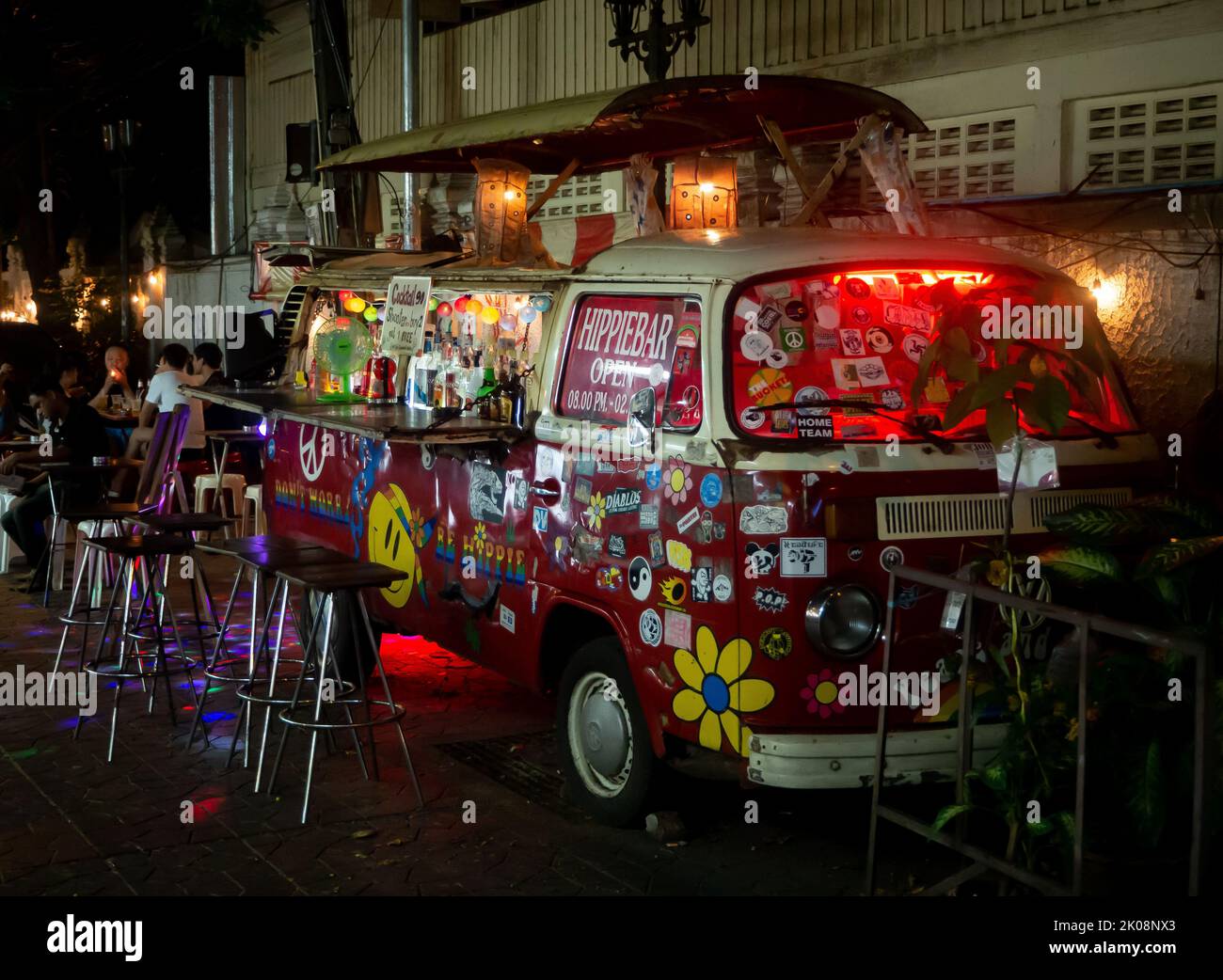 WV van converted into a hippie bar, Khao San , Bangkok Stock Photo - Alamy