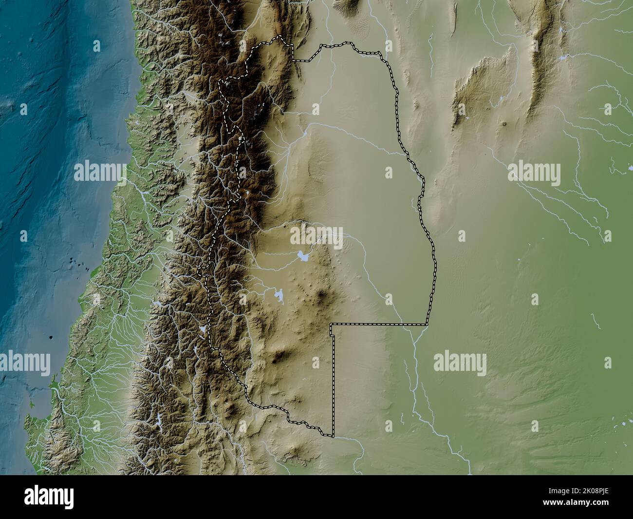 Mendoza, province of Argentina. Elevation map colored in wiki style ...