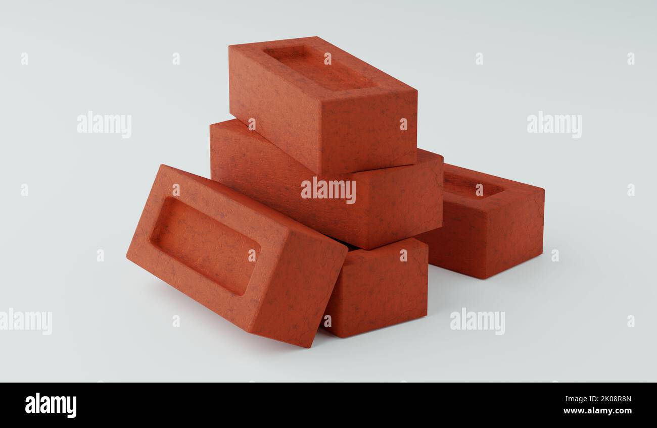 Solid Red Clay Bricks for Construction Isolated on White Background ...