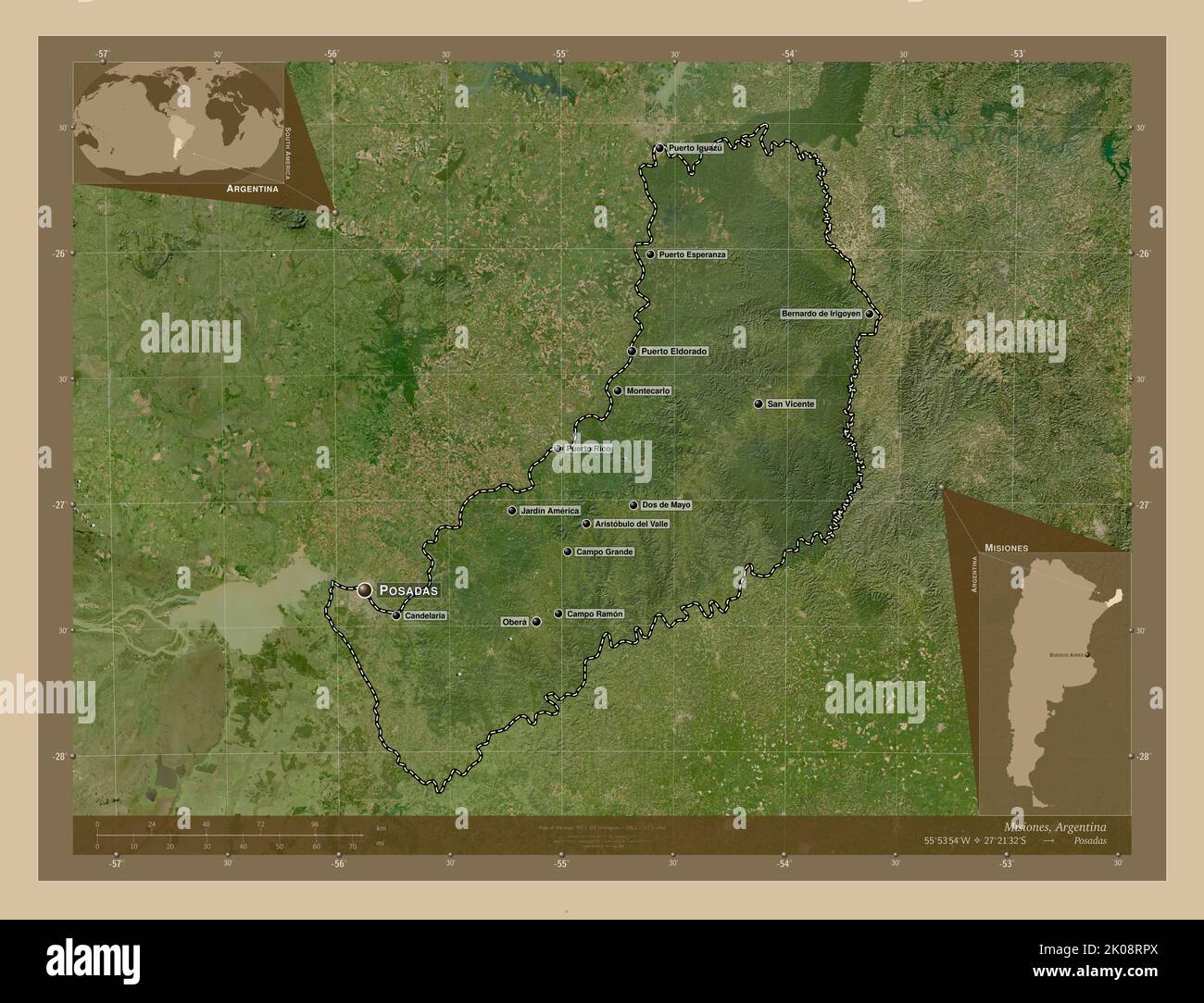 Misiones, province of Argentina. Low resolution satellite map ...