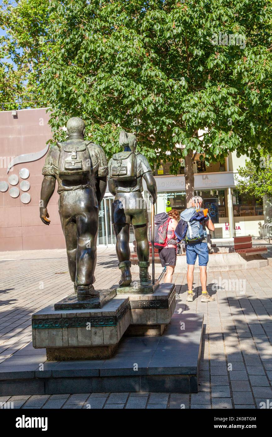 Statue of pilgrims in the Spanish town of Logrono Spain ,at the start ...