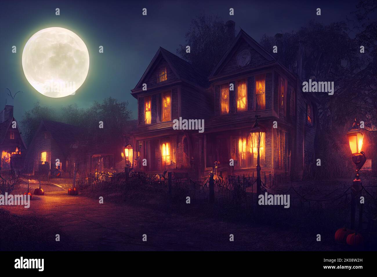 3D illustration of a Halloween concept background of a castle and ...