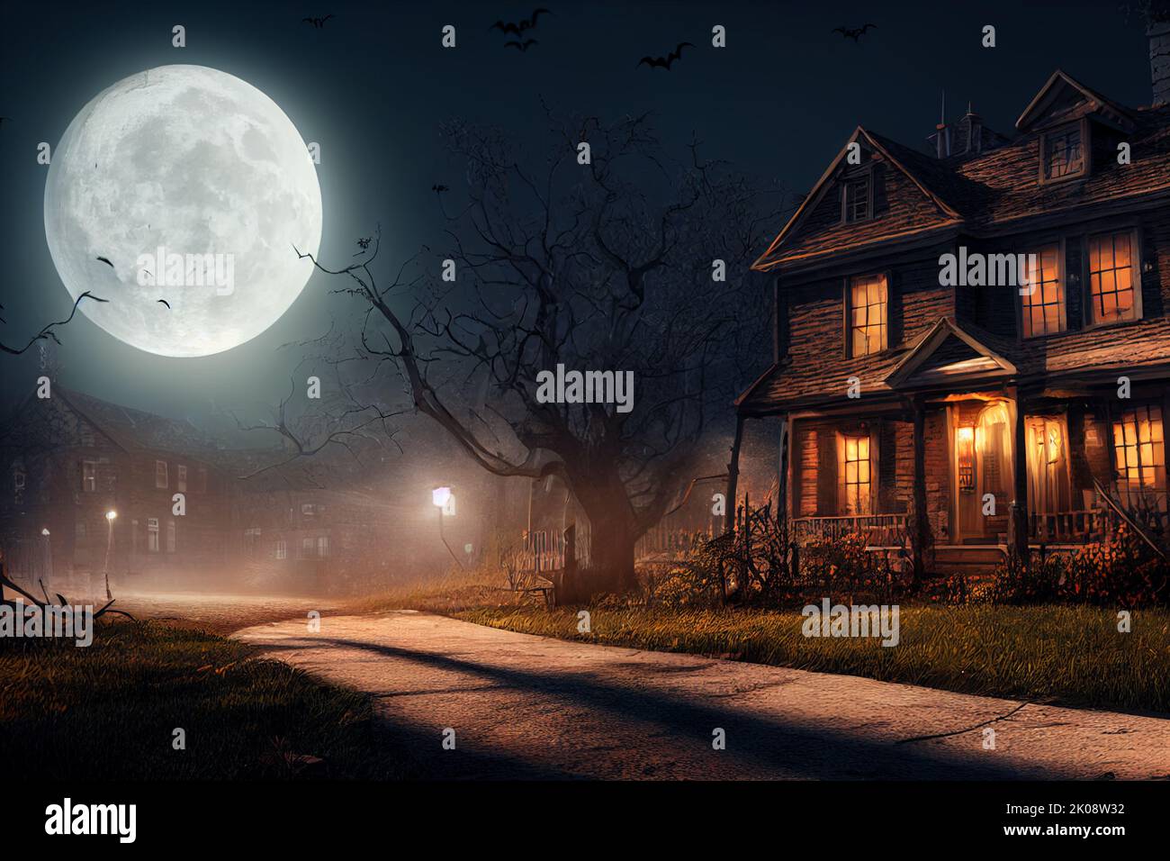 3D illustration of a Halloween concept background of a castle and ...