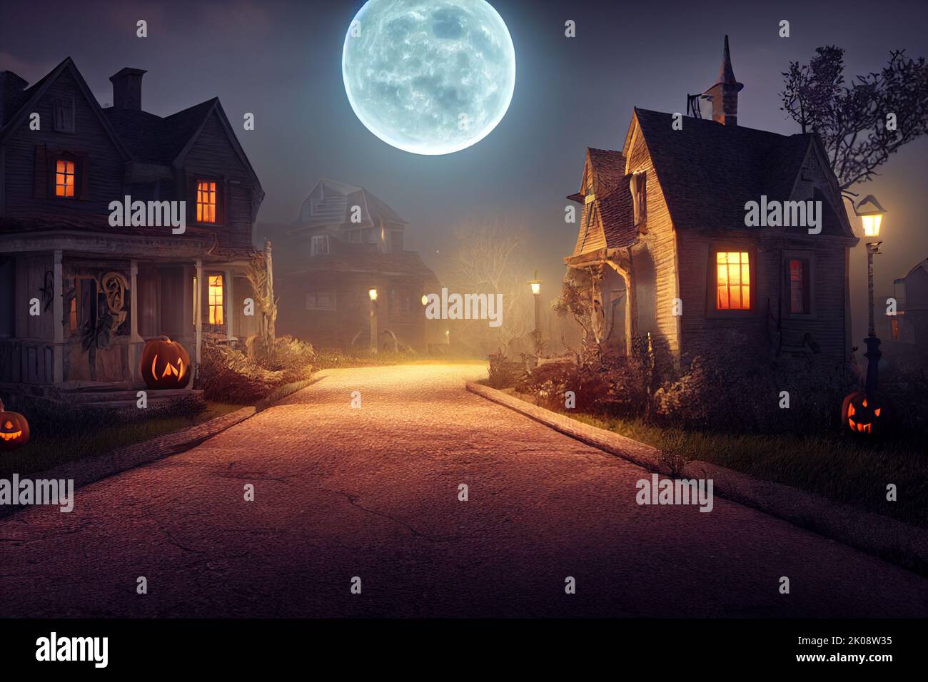 3D illustration of a Halloween concept background of a castle and ...