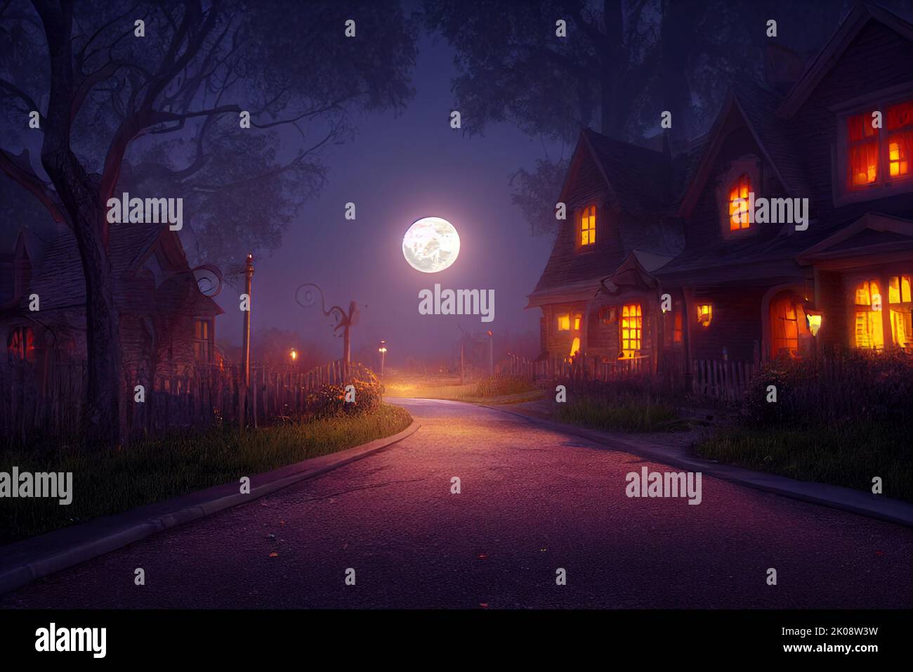 3D illustration of a Halloween concept background of a castle and ...