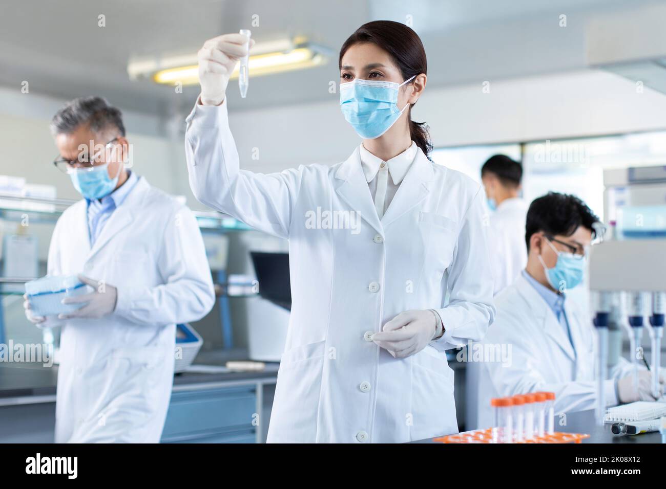 Chinese scientists examining medical sample in laboratory Stock Photo ...