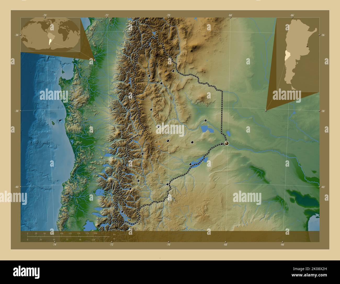 Neuquen, province of Argentina. Colored elevation map with lakes and ... Neuquen, province of Argentina. Colored elevation map with lakes and ...