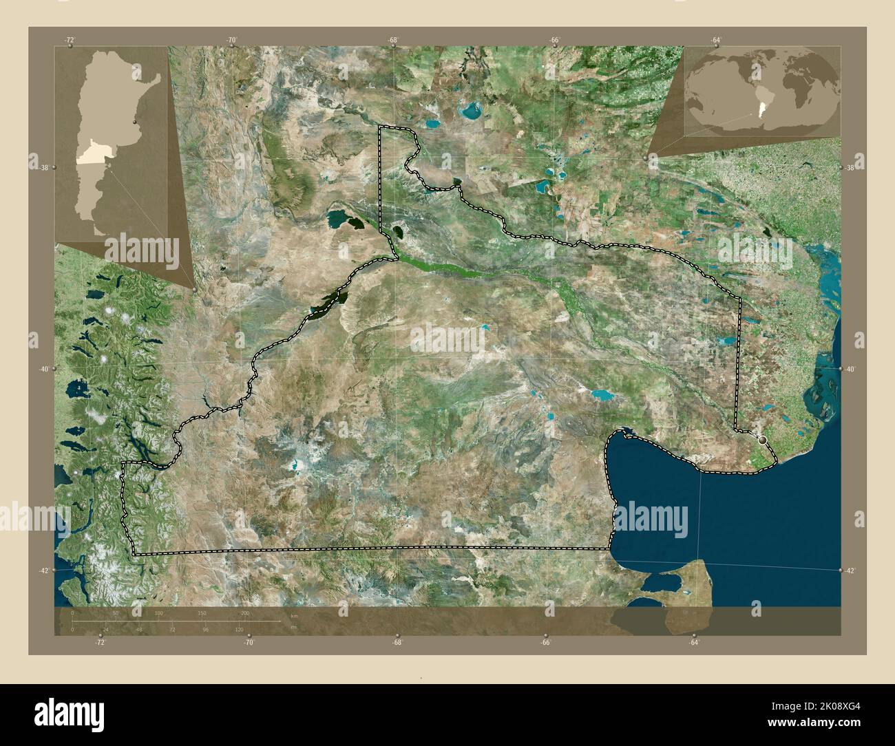 Rio Negro, province of Argentina. High resolution satellite map. Corner ...
