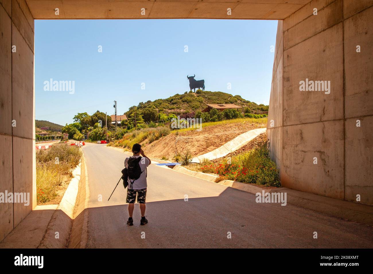 Pilgrim walking the Camino de Santiago, the way of St James trail ...
