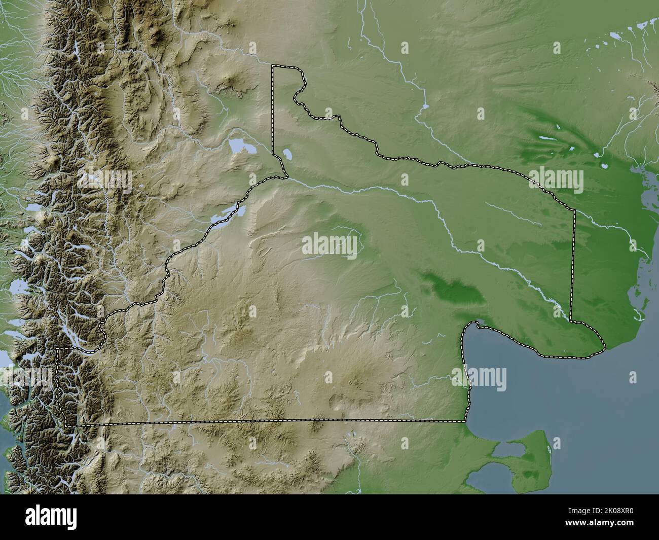 Rio Negro, province of Argentina. Elevation map colored in wiki style ...