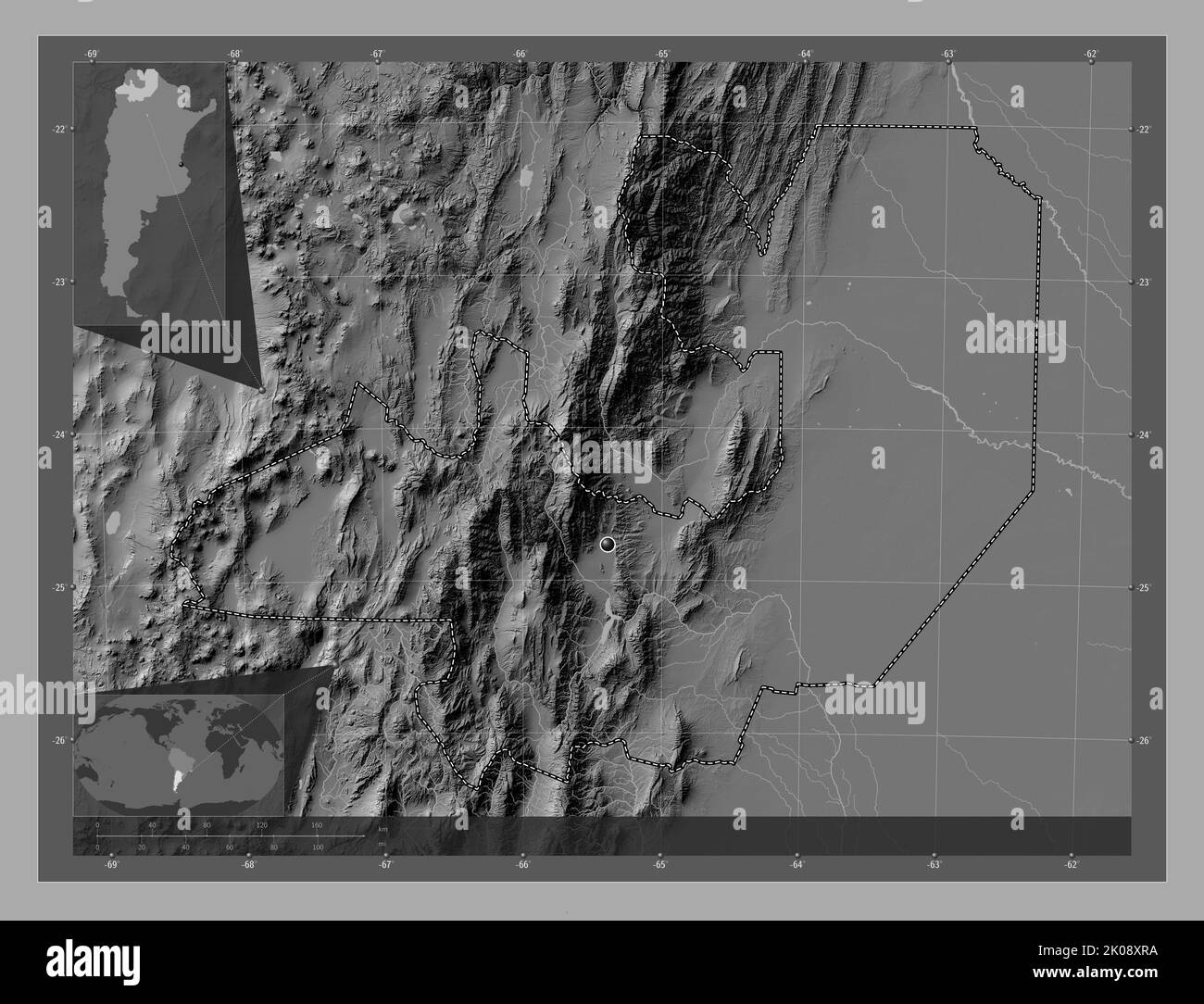Salta, province of Argentina. Bilevel elevation map with lakes and ...