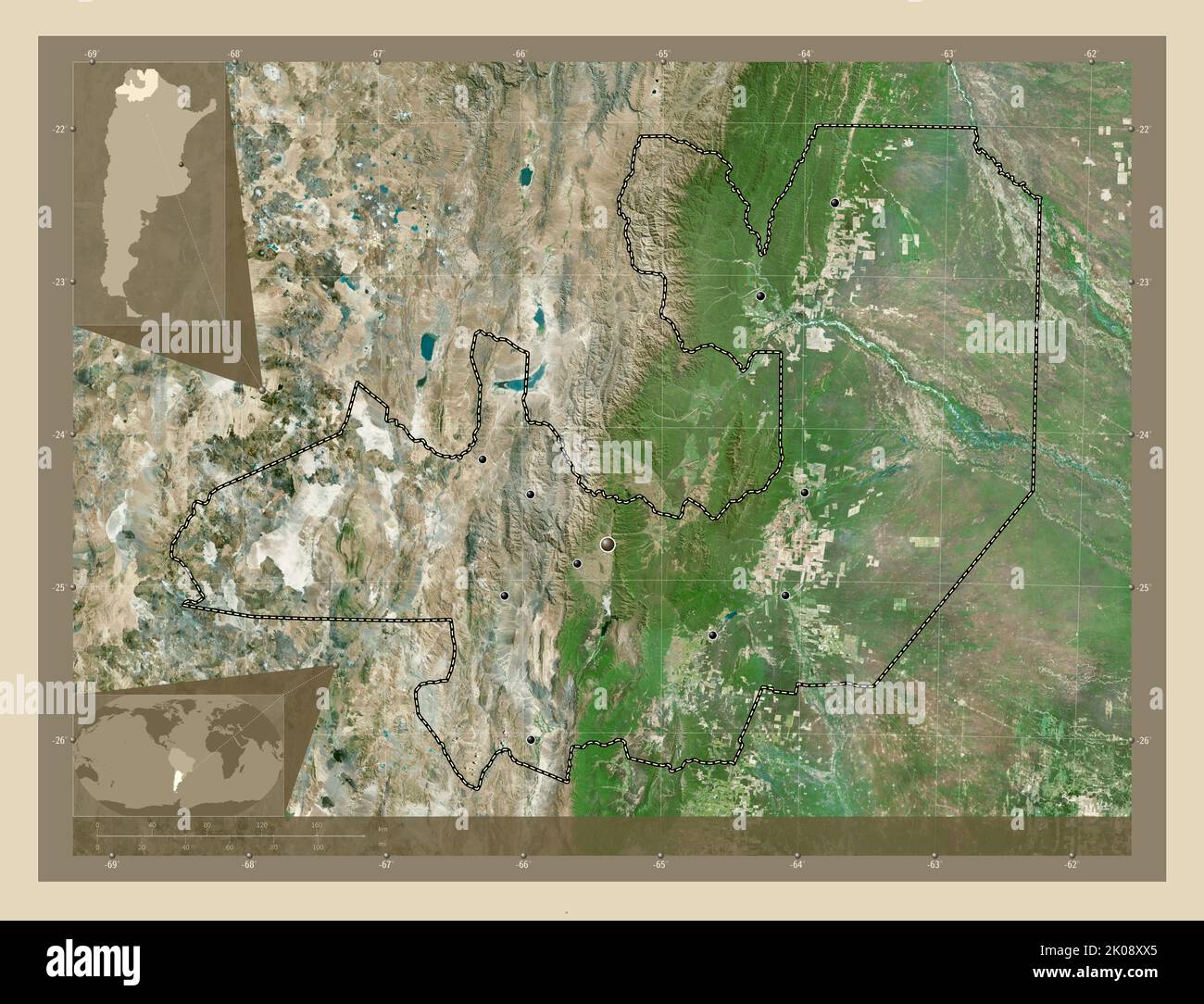 Salta, province of Argentina. High resolution satellite map. Locations ...