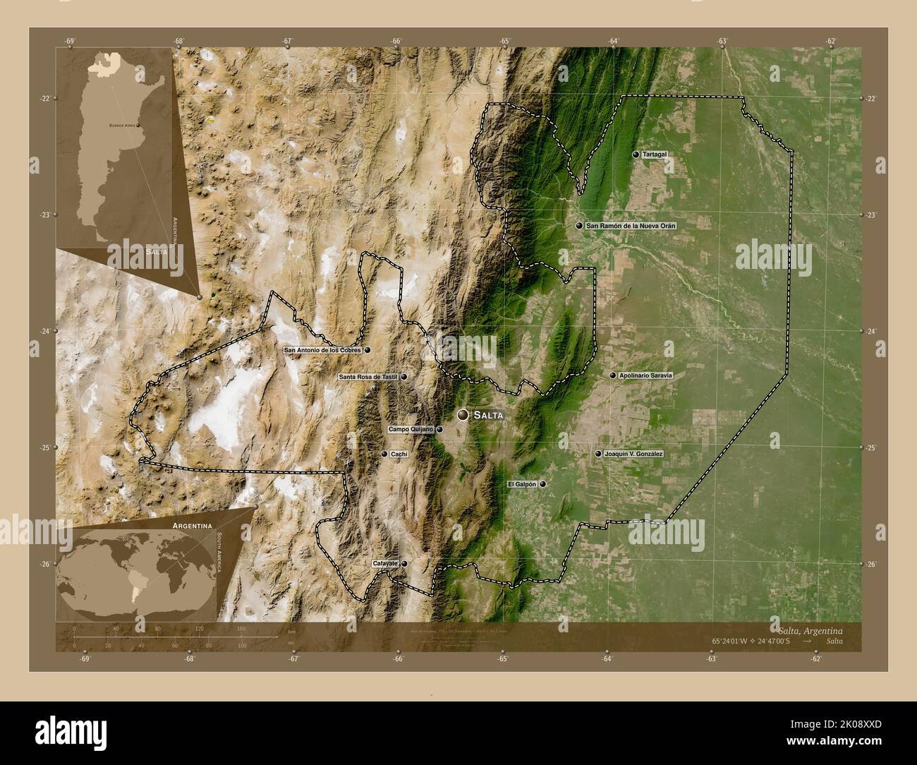 Salta, province of Argentina. Low resolution satellite map. Locations ...