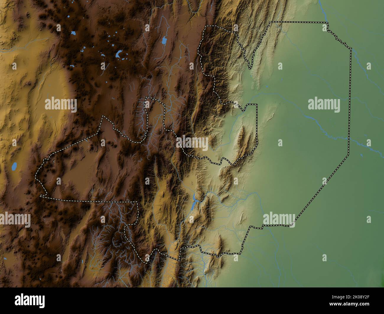Salta, province of Argentina. Colored elevation map with lakes and ...